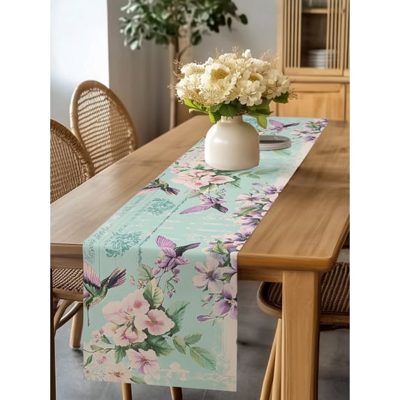 Burlap Table Runner 60 Inches Long, Retro Spring Colorful Flower on ...