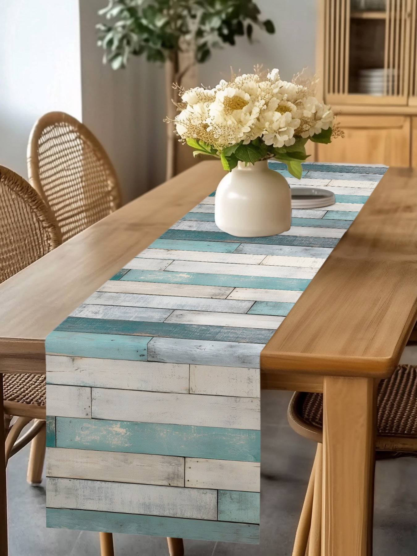 Burlap Table Runner 60 Inches Long, Retro Wood Background Non-Slip ...