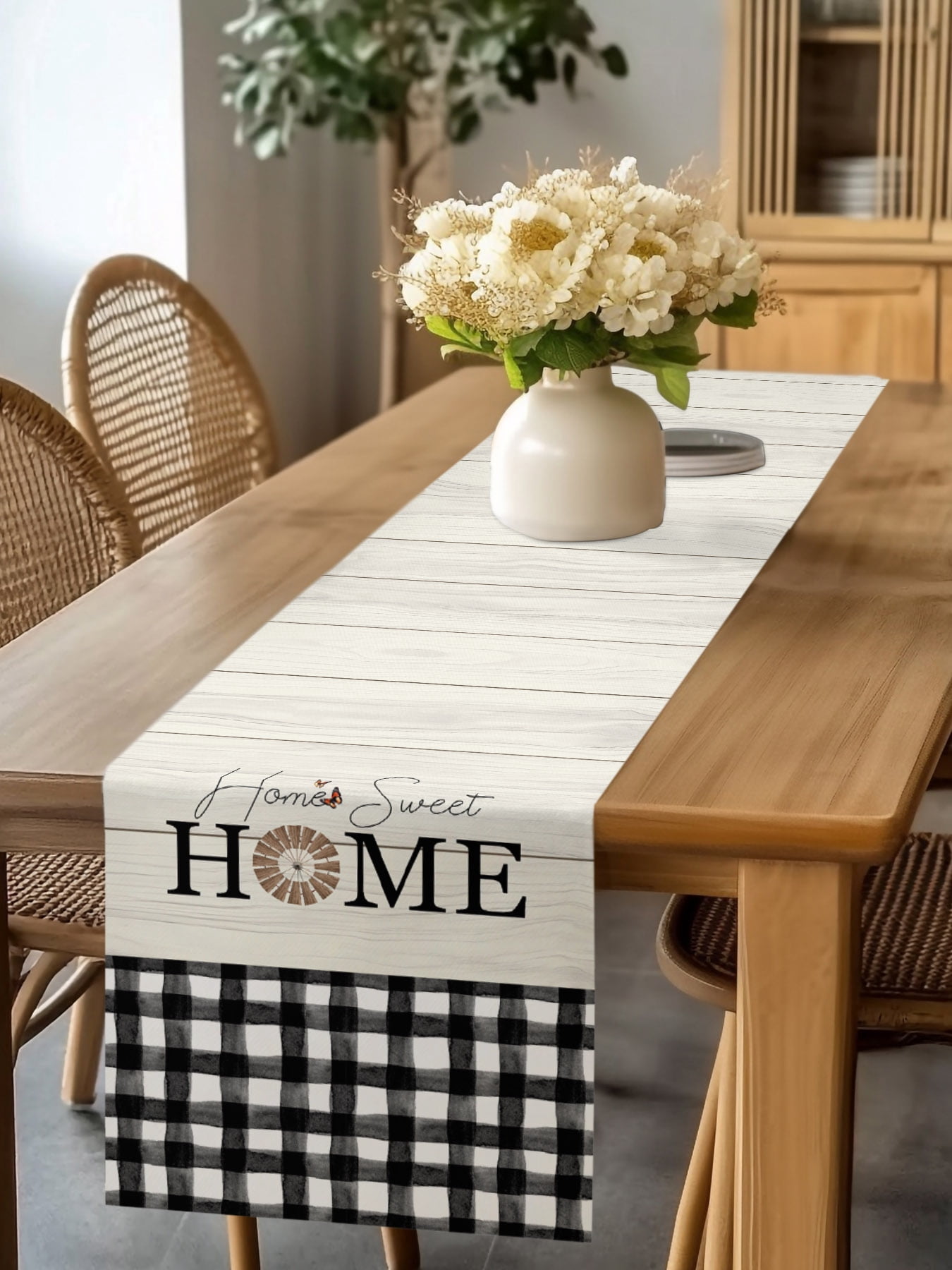 Burlap Table Runner 60 Inches Long, Retro Wrhite Wood Grain Seamless ...