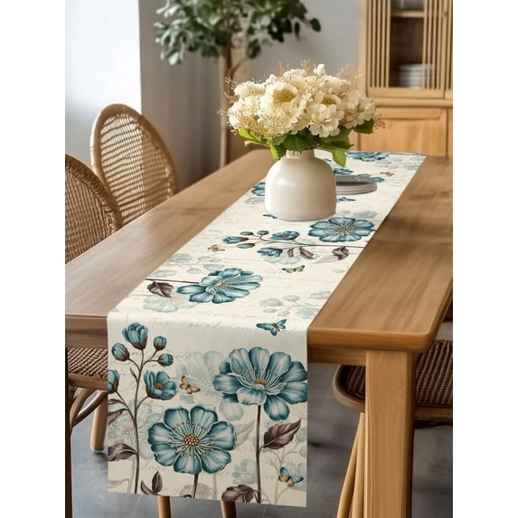 Burlap Table Runner 60 Inches Long, Rustic Tulip Boho Floral Butterfly ...