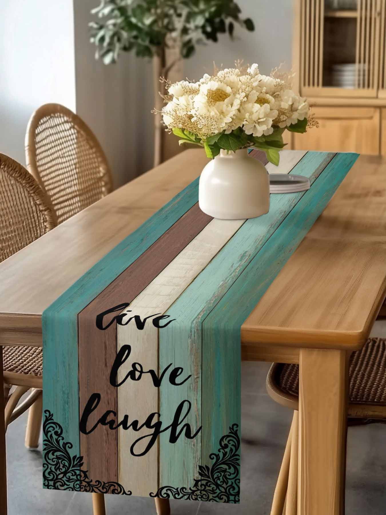 Burlap Table Runner 60 Inches Long, Rustic Vintage Wood Board Non-Slip ...