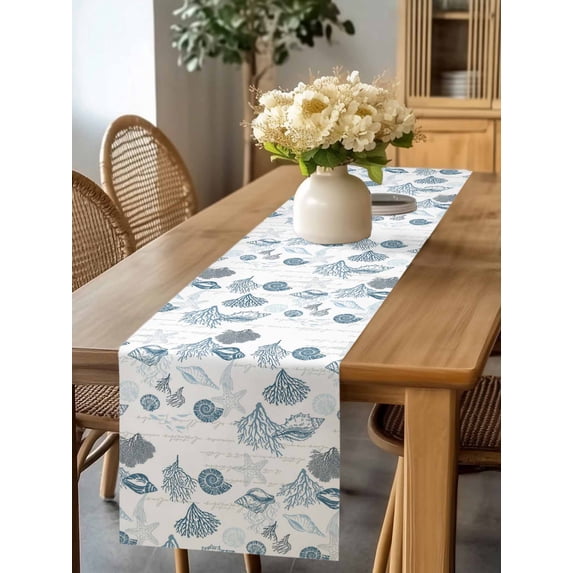 Burlap Table Runner 60 Inches Long, Sea Blue Coral Shell Starfish Non ...