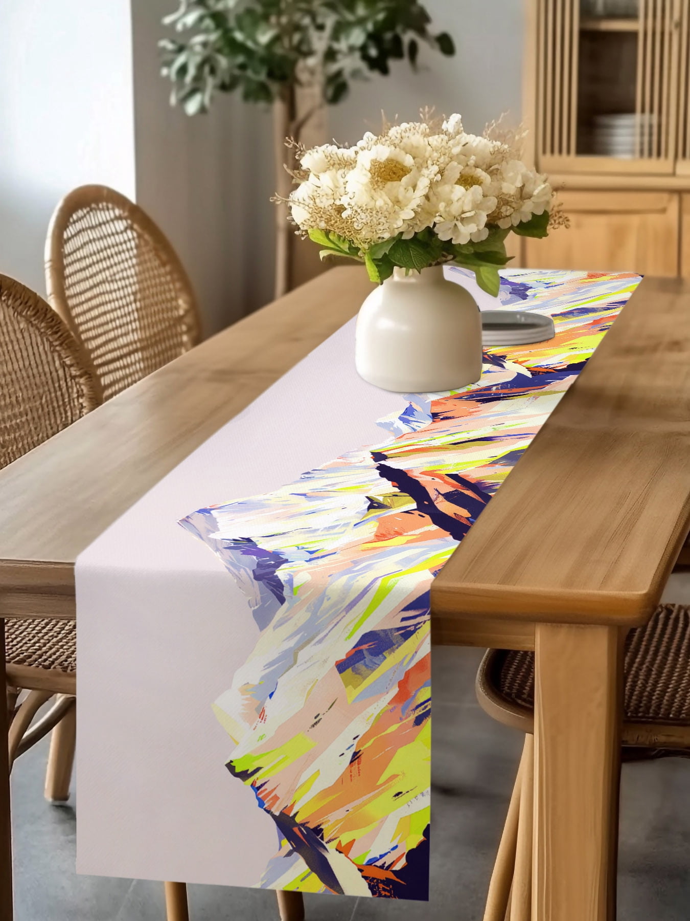 Burlap Table Runner 60 Inches Long, Snow Mountain Oil Painting Art Non ...