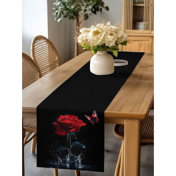 Burlap Table Runner 60 Inches Long, Splash Drop Red Rose Butterfly on ...