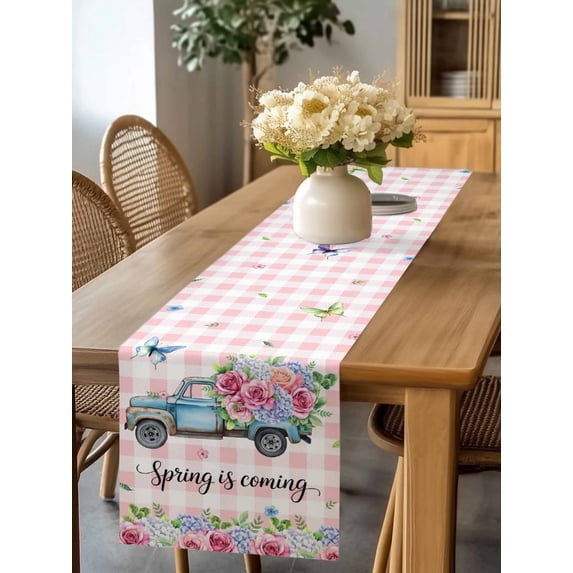 Burlap Table Runner 60 Inches Long, Spring Is Coming Blue Car Non-Slip ...