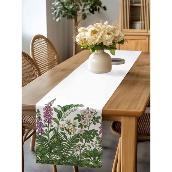 Burlap Table Runner 60 Inches Long, Spring Country Flowers Non-Slip ...