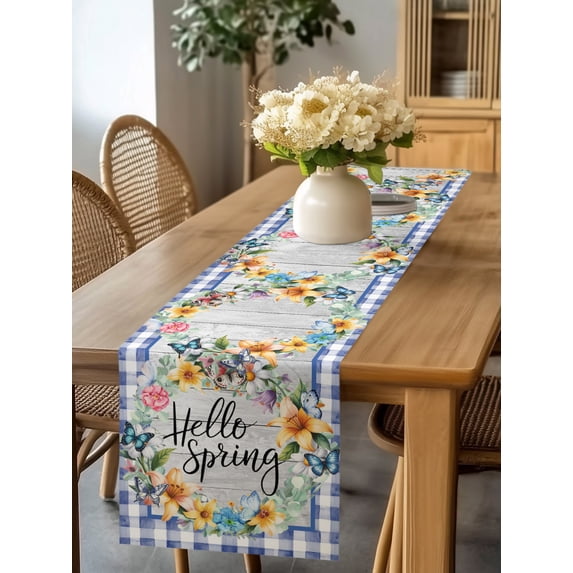 Burlap Table Runner 60 Inches Long, Spring Flower Butterfly Non-Slip ...