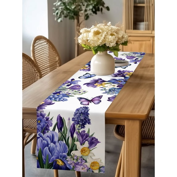 Burlap Table Runner 60 Inches Long, Spring Pastoral Blossom Flower Non ...