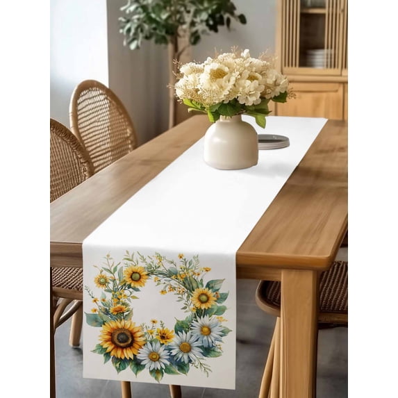 Burlap Table Runner 60 Inches Long, Spring Pastoral Flower Sunflower ...