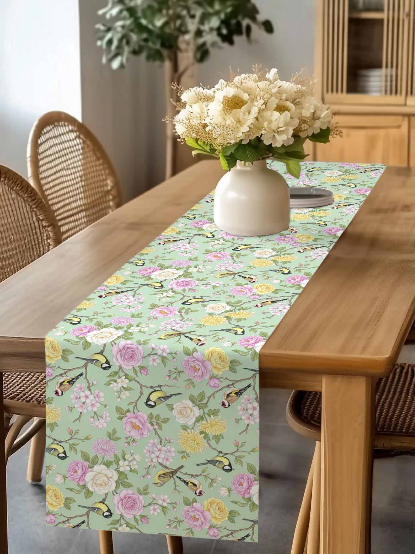 Burlap Table Runner 60 Inches Long, Spring Rustic Flower Bird Non-Slip ...