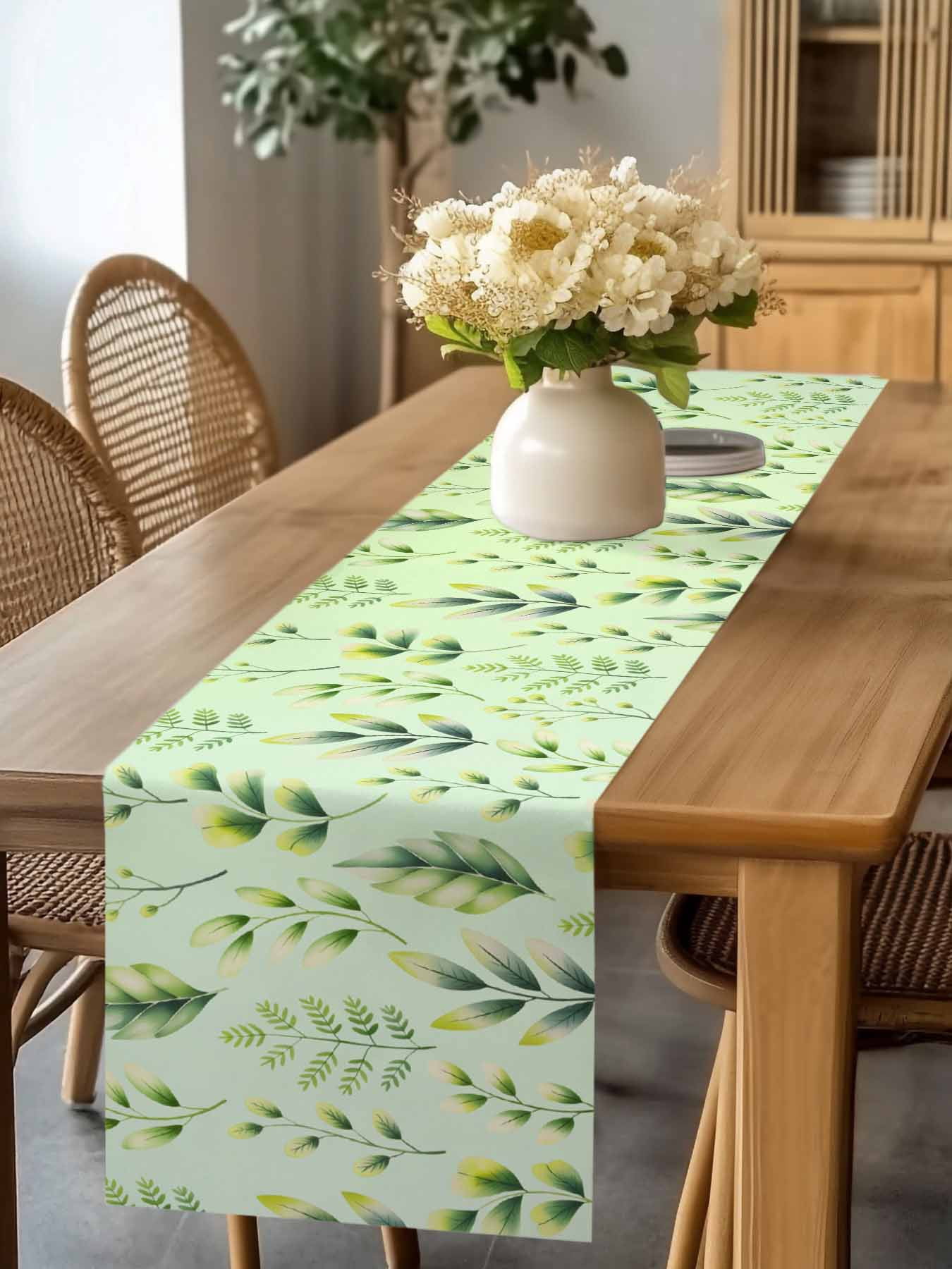 Burlap Table Runner 60 Inches Long, Spring Rustic Watercolor Leaves Non ...