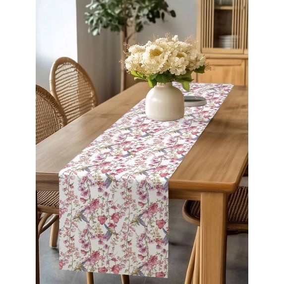 Burlap Table Runner 60 Inches Long, Spring Watercolor Flower Art Non ...
