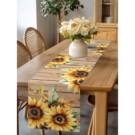 Burlap Table Runner 60 Inches Long, Spring Watercolor Sunflower Farm ...