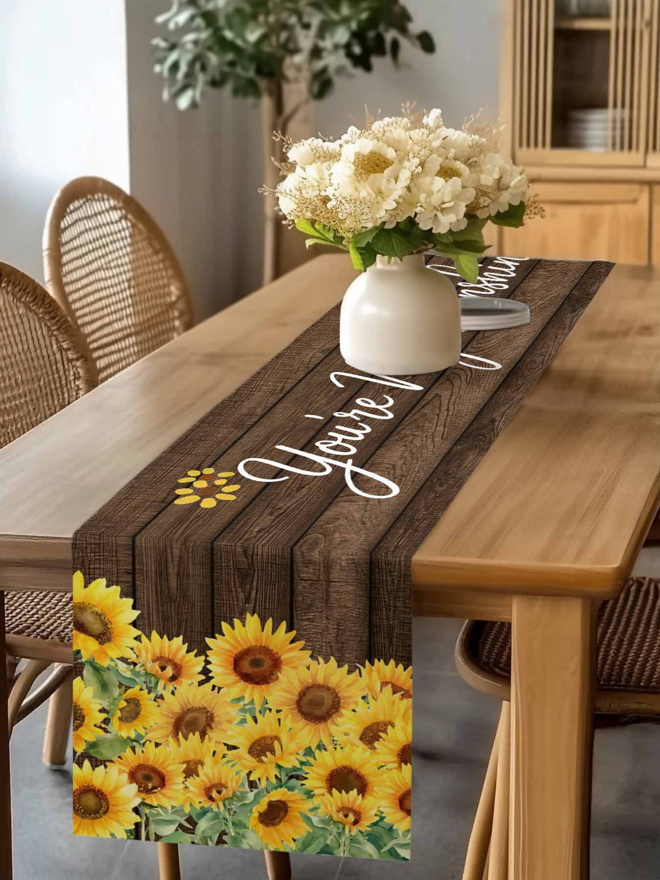 Burlap Table Runner 60 Inches Long, Spring Yellow Sunflower Non-Slip ...