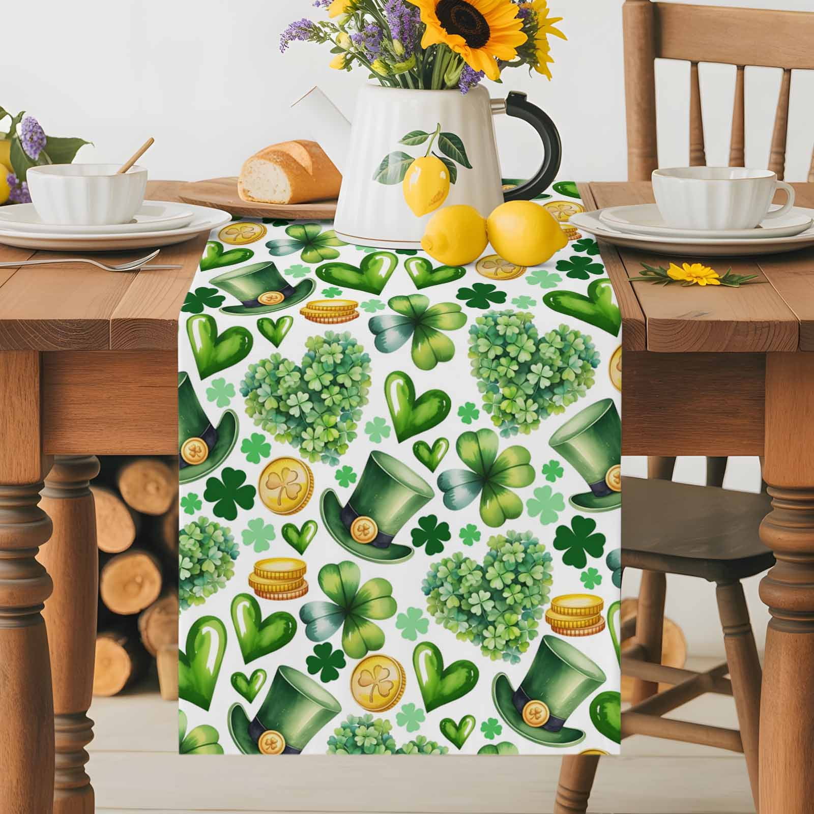 Burlap Table Runner 60 Inches Long, St Patrick's Day Clovers Hat Coin ...