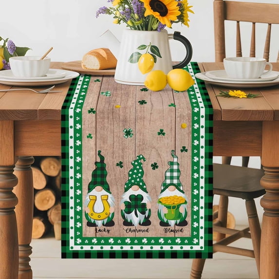 Burlap Table Runner 60 Inches Long, St. Patrick's Day Gnome Clovers ...
