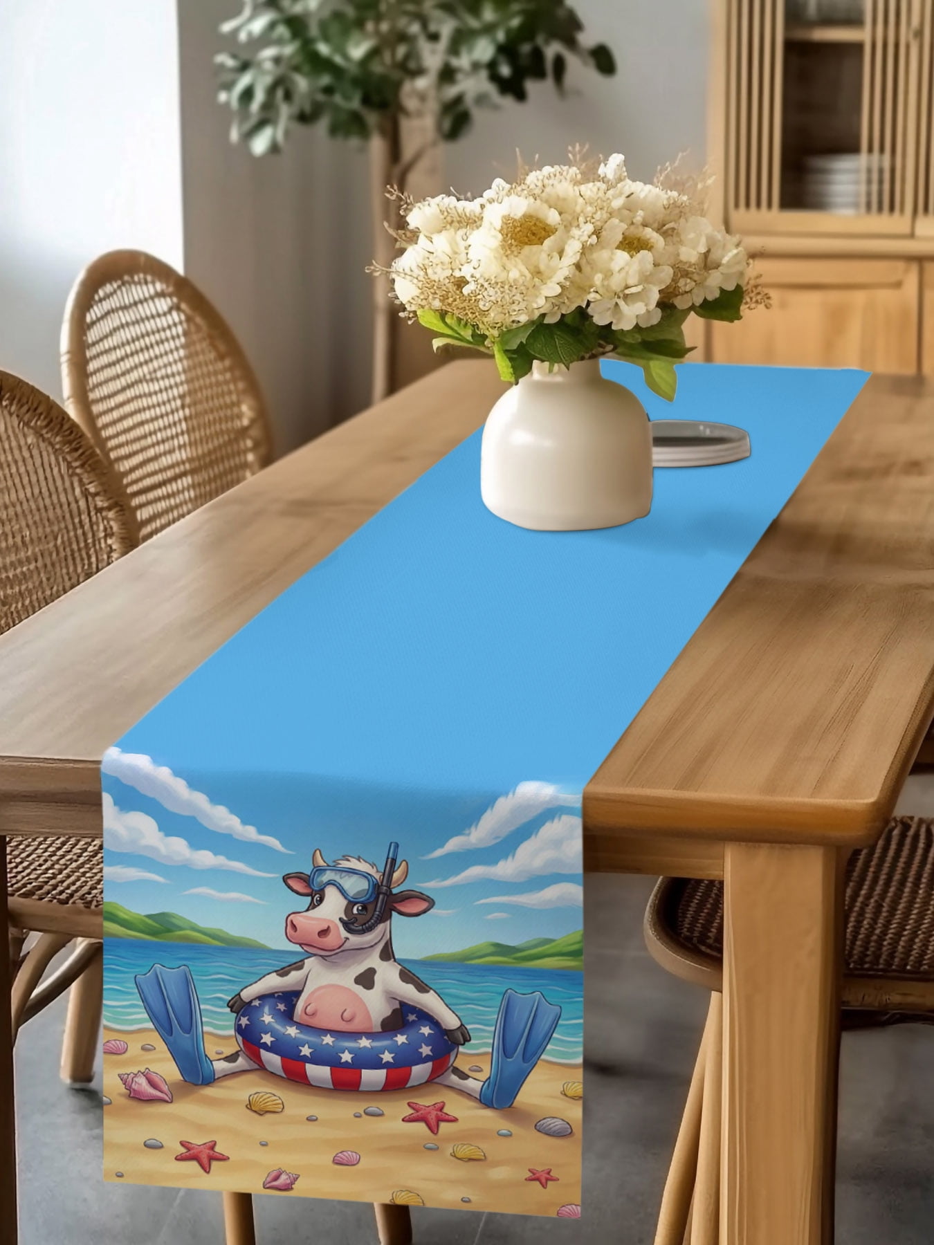 Burlap Table Runner 60 Inches Long, Summer Beach Snorkeling Cow Non ...