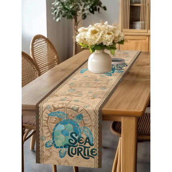 Burlap Table Runner 60 Inches Long, Summer Blue Sea Turtles Non-Slip ...