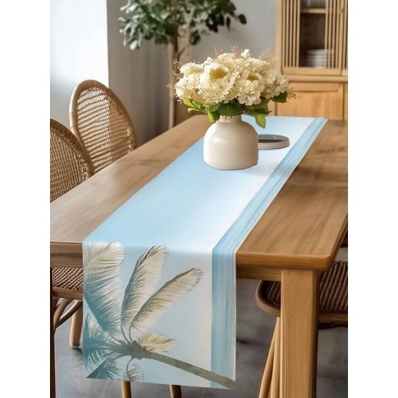 Burlap Table Runner 60 Inches Long, Summer Coastal Palm Tree Non-Slip ...
