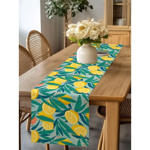 Burlap Table Runner 60 Inches Long, Summer Fruit Lemon Non-Slip Kitchen ...