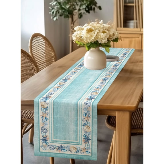 Burlap Table Runner 60 Inches Long, Summer Ocean Starfish Conch Coral ...