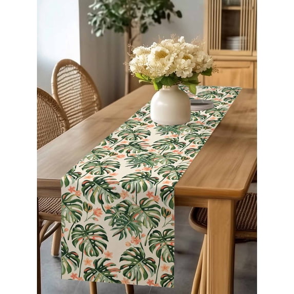 Burlap Table Runner 60 Inches Long, Summer Palm Leaf Flower Non-Slip ...