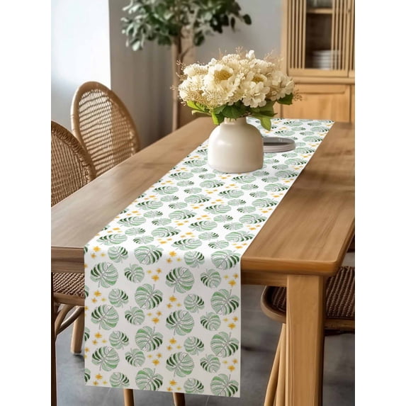Burlap Table Runner 60 Inches Long, Summer Palm Leaves Pattern Non-Slip ...