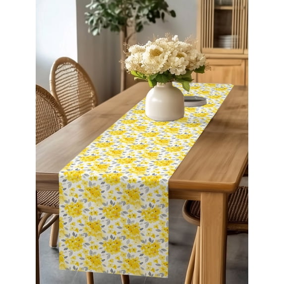 Burlap Table Runner 60 Inches Long, Summer Pastoral Yellow Flower Non ...