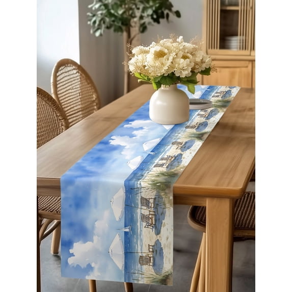 Burlap Table Runner 60 Inches Long, Summer Seaside Beach Chair Non-Slip ...