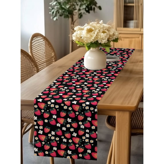 Burlap Table Runner 60 Inches Long, Summer Strawberry Flowers Non-Slip ...