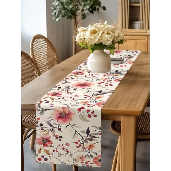 Burlap Table Runner 60 Inches Long, Summer Vintage Blossom Flower Non ...
