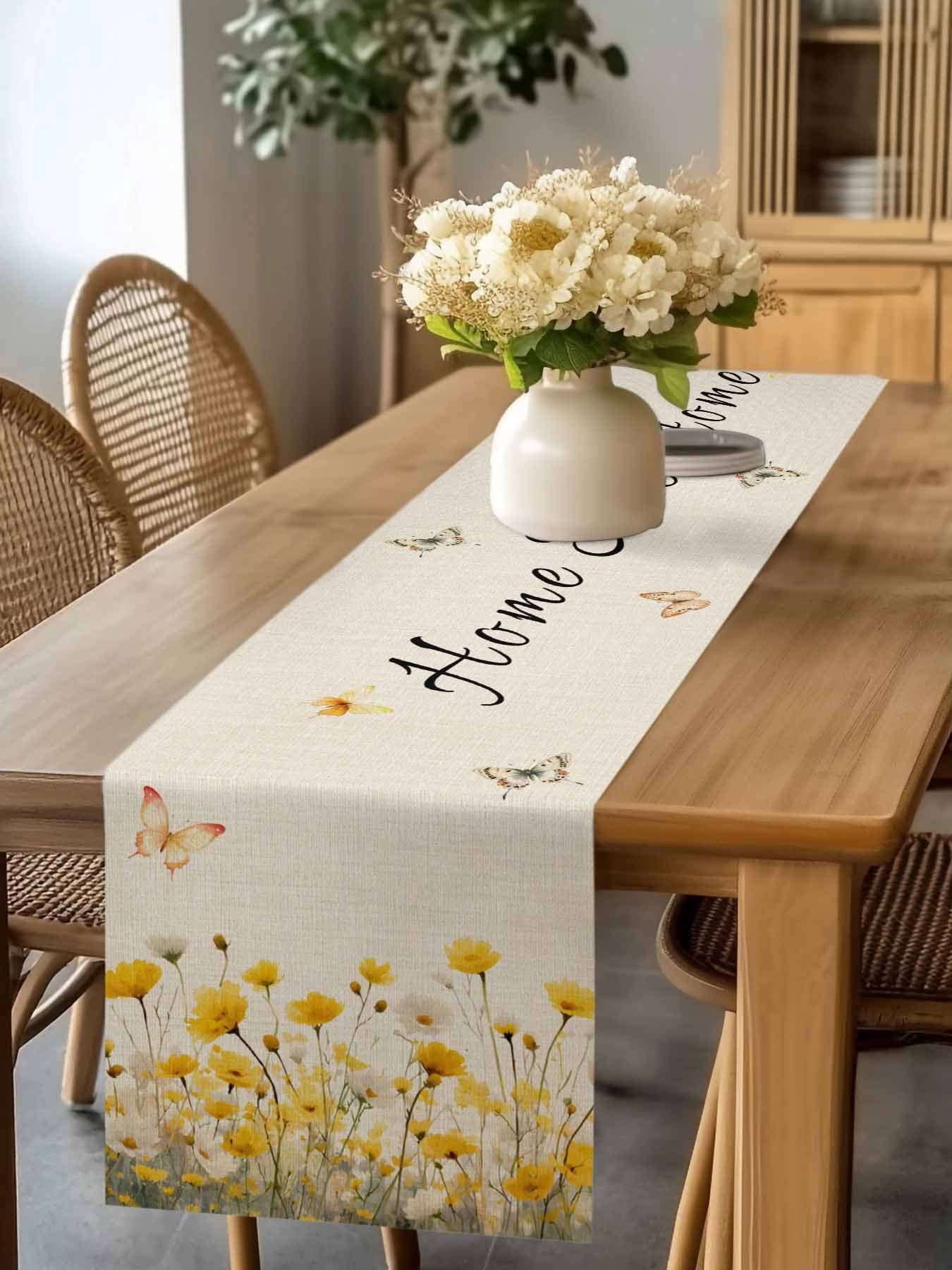 Burlap Table Runner 60 Inches Long, Sweet Home Words on Linen Non-Slip ...