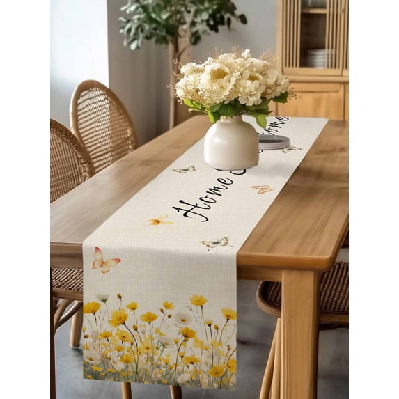 Burlap Table Runner 60 Inches Long, Sweet Home Words on Linen Non-Slip ...