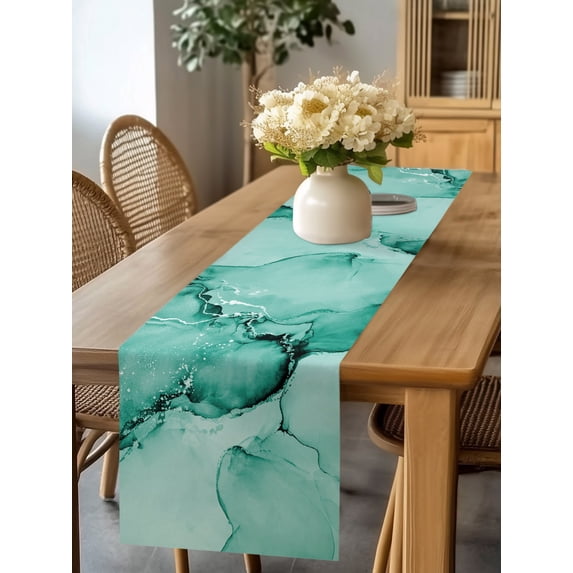 Burlap Table Runner 60 Inches Long, Teal Gradient Marble Non-Slip ...