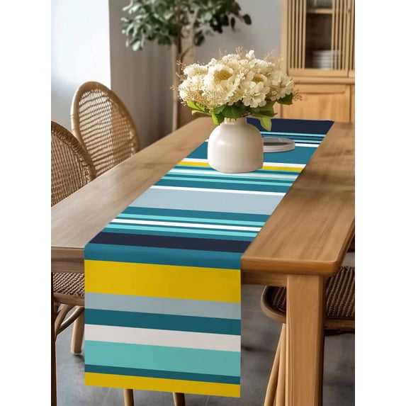 Burlap Table Runner 60 Inches Long, Teal Stripe Gradient Abstract ...