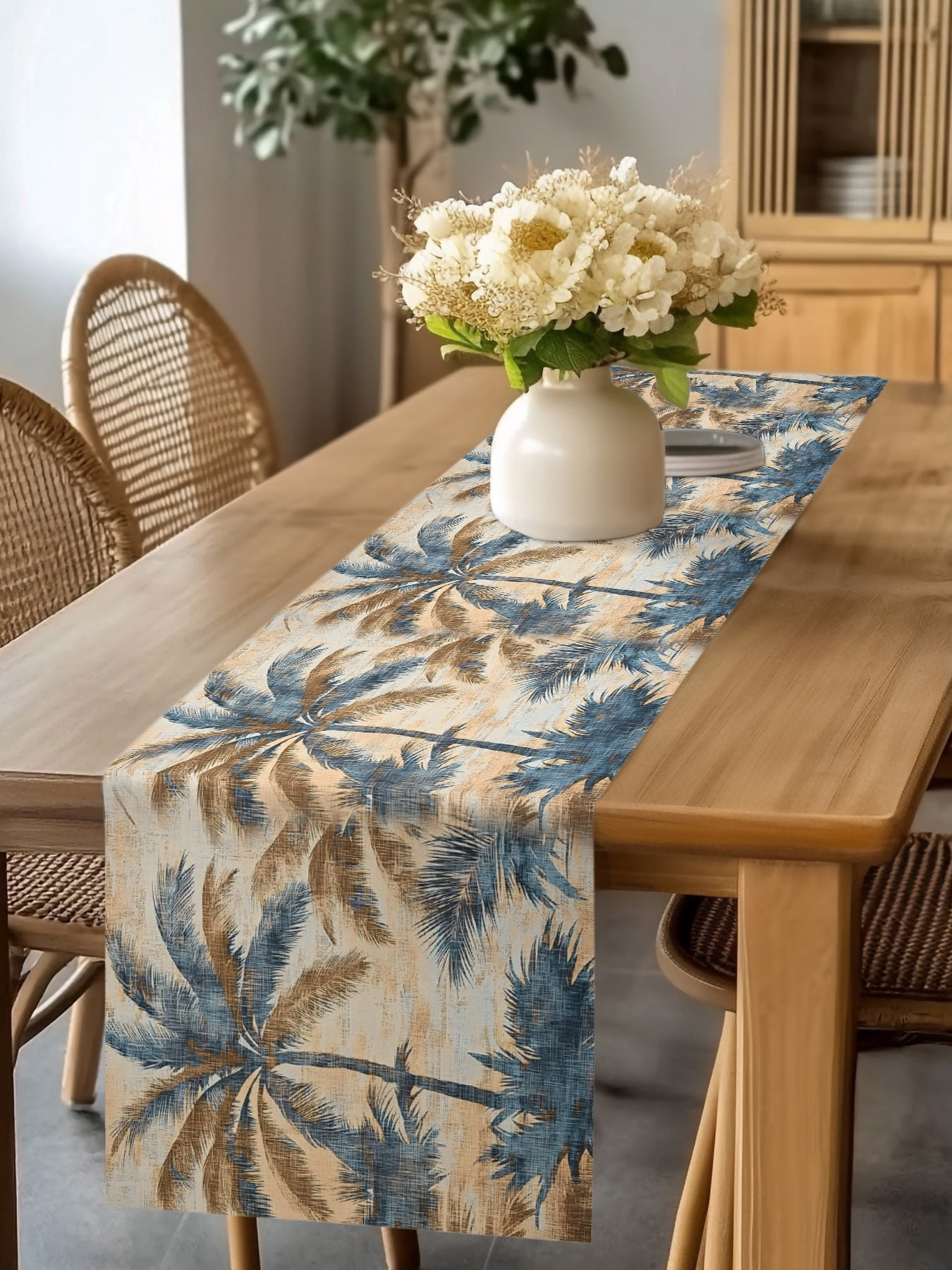 Burlap Table Runner 60 Inches Long, Tropical Coconut Tree Silhouette ...