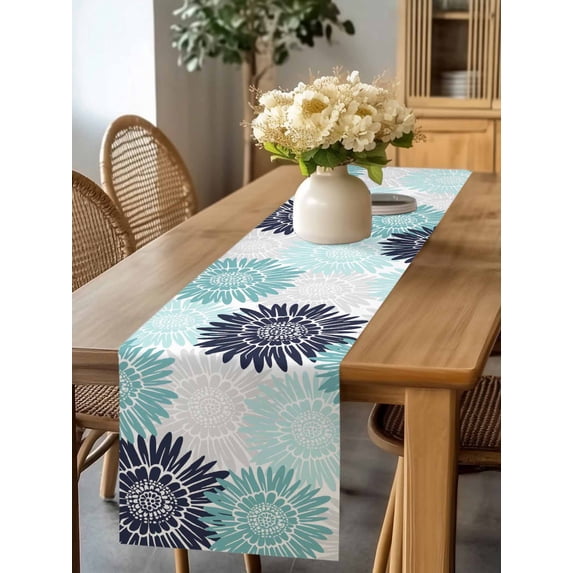 Burlap Table Runner 60 Inches Long, Turquoise Stones Black Sunflowers ...