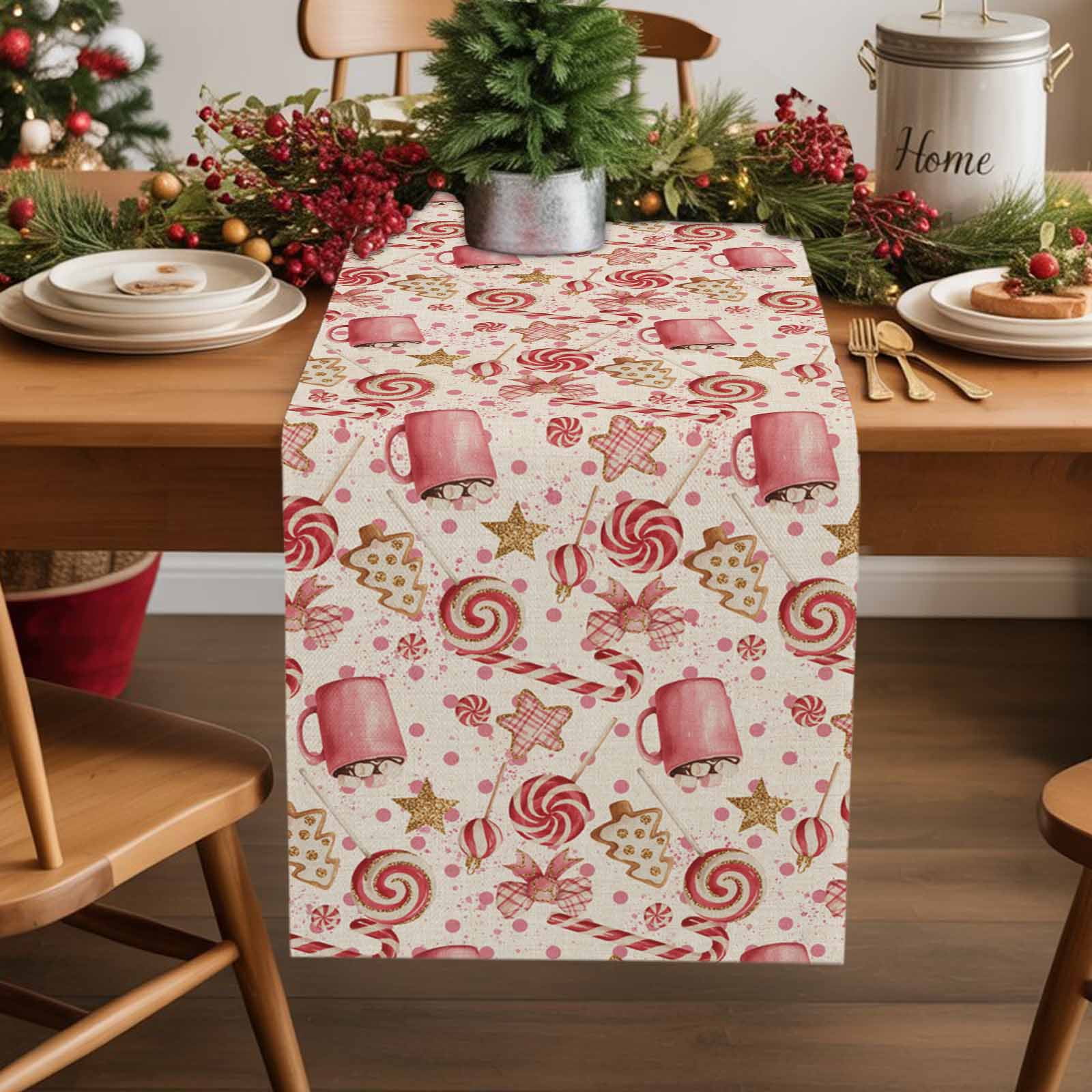 Burlap Table Runner 60 Inches Long,Vintage Christmas Candy Cane Non ...