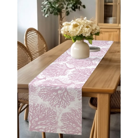 Burlap Table Runner 60 Inches Long, Vintage Coastal Rose Pink Coral Non ...
