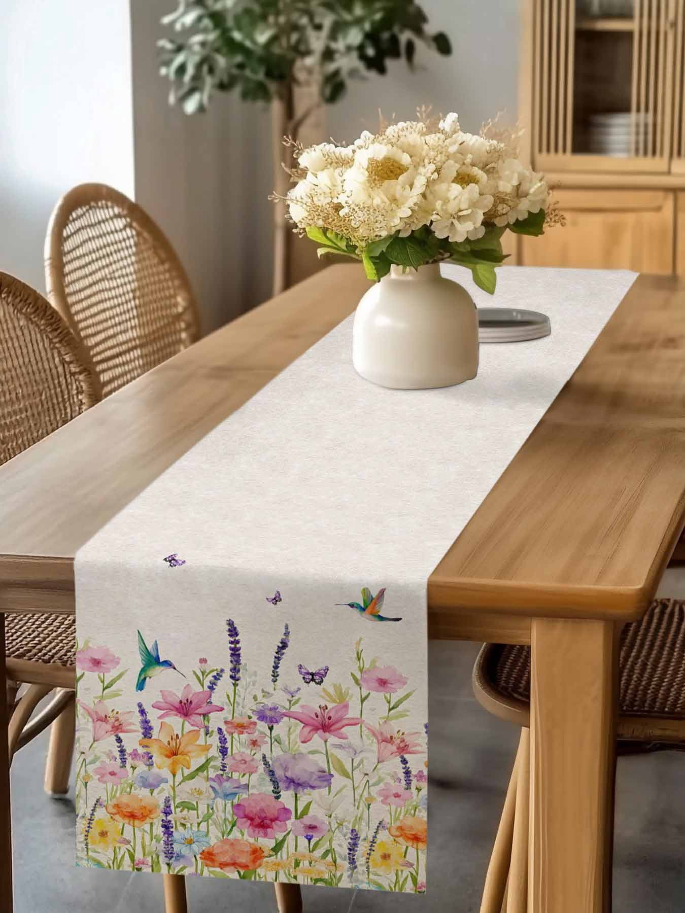 Burlap Table Runner 60 Inches Long, Vintage Country Flower Non-Slip ...
