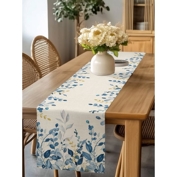 Burlap Table Runner 60 Inches Long, Vintage Eucalyptus Leaves Non-Slip ...