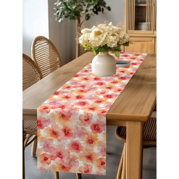Burlap Table Runner 60 Inches Long, Vintage Red Pink Flowers Non-Slip ...