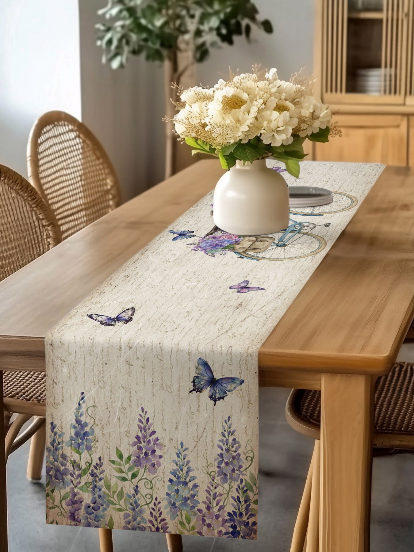 Burlap Table Runner 60 Inches Long, Vintage Spring Embroidered Balls ...