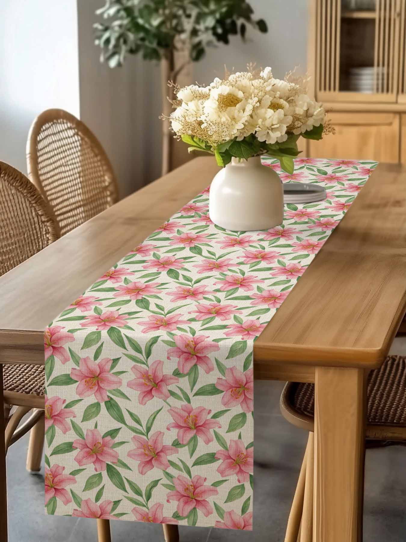 Burlap Table Runner 60 Inches Long, Vintage Summers Flowers Non-Slip ...
