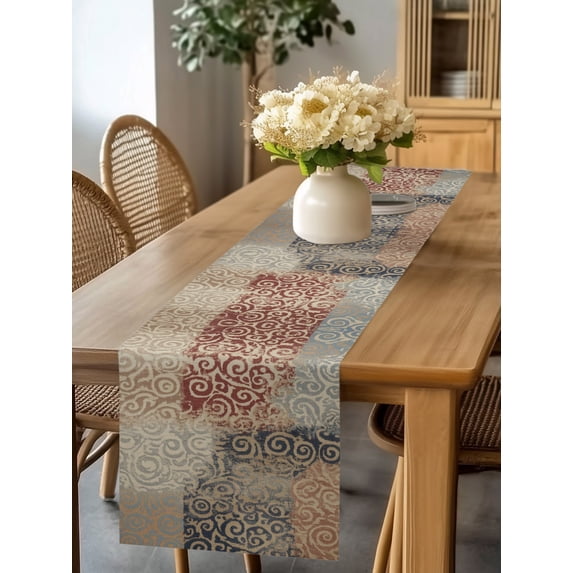 Burlap Table Runner 60 Inches Long, Vintage Swirling Stripes Texture ...