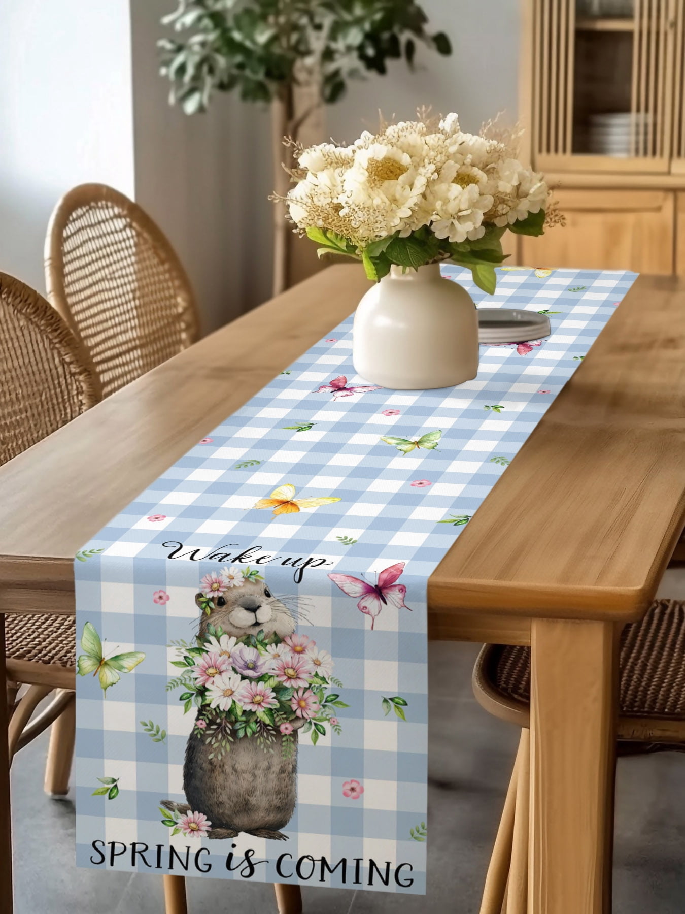 Burlap Table Runner 60 Inches Long, Wake up Spring Is Coming Non-Slip Kitchen Table Runners for ...