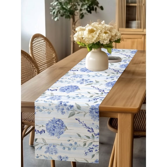 Burlap Table Runner 60 Inches Long, Watercolor Blossom Flower Blue Non ...