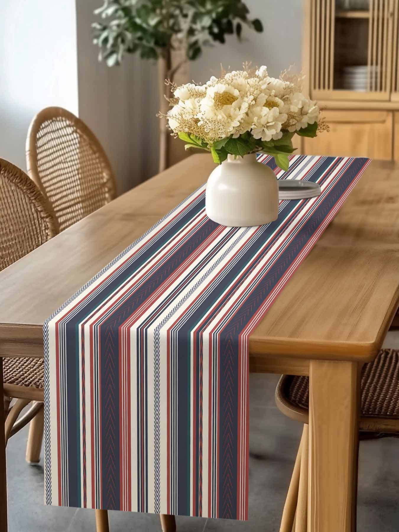 Burlap Table Runner 60 Inches Long, Watercolor Brown Lines Non-Slip ...