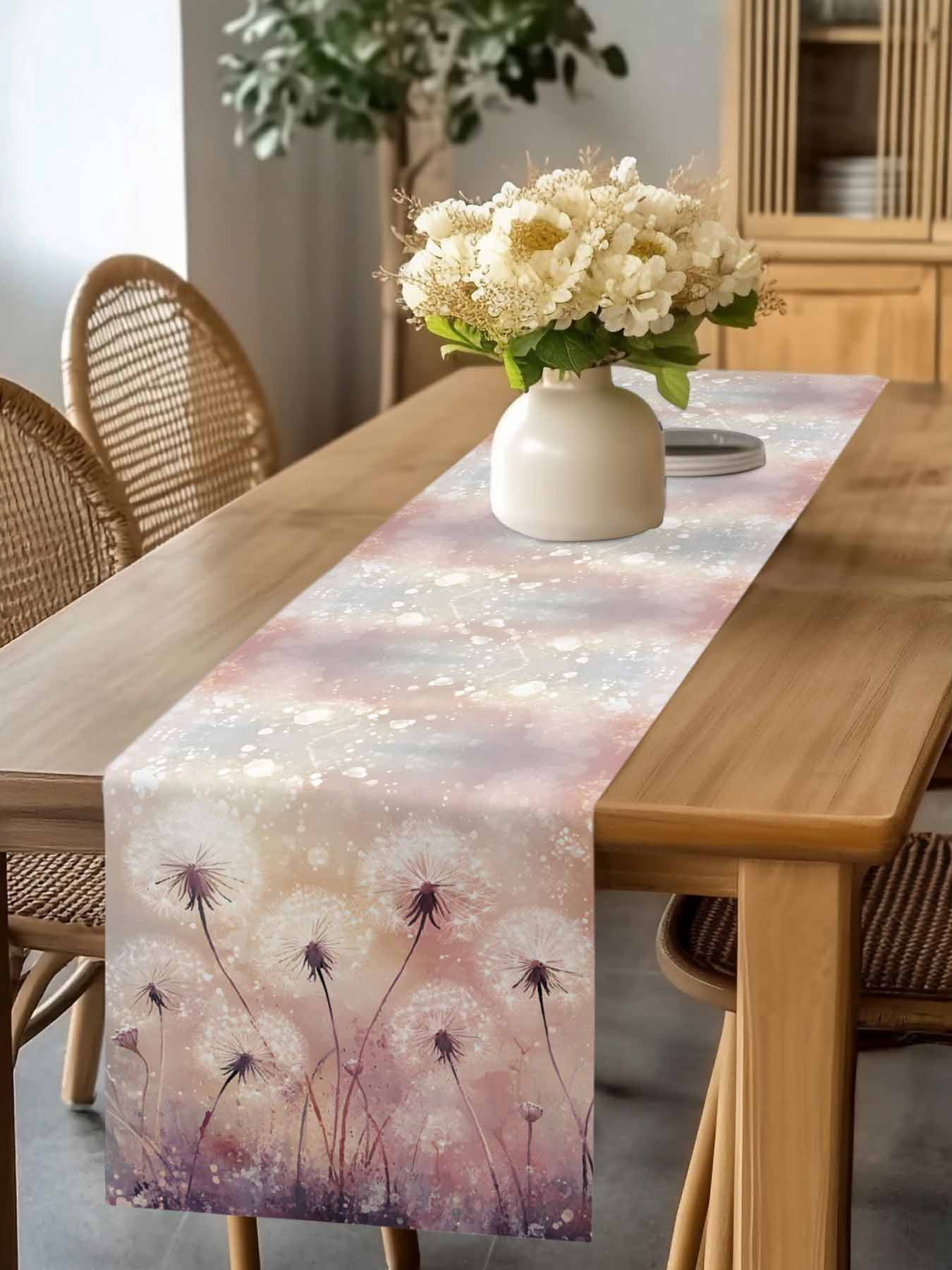 Burlap Table Runner 60 Inches Long, Watercolor Field Dandelion Non-Slip ...