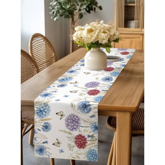 Burlap Table Runner 60 Inches Long, Watercolor Hydrangea Flower Non ...